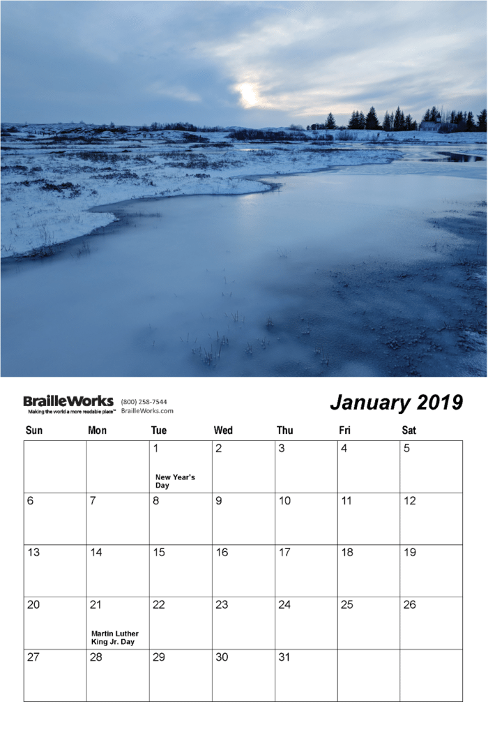 Braille Calendars - Attractive and Accessible - Braille Works